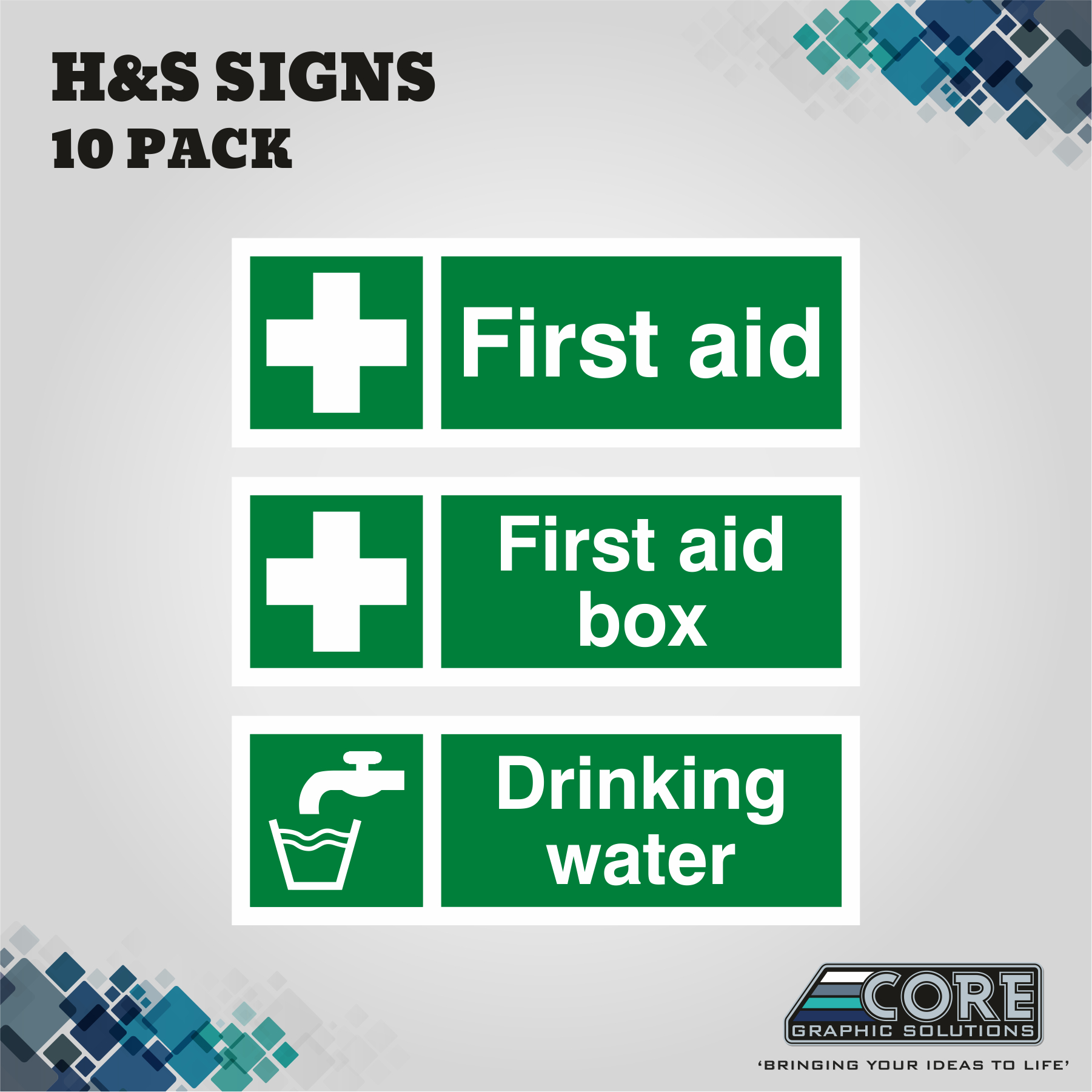 H&S Signs - First Aid/Water | Core Graphic Solutions